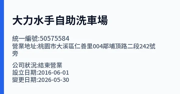 大力水手自助洗車場的照片-統編 50575584(桃園市) 公司登記資料與營業項目詳細圖表