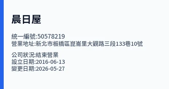 晨日屋的照片-統編 50578219(新北市) 公司登記資料與營業項目詳細圖表