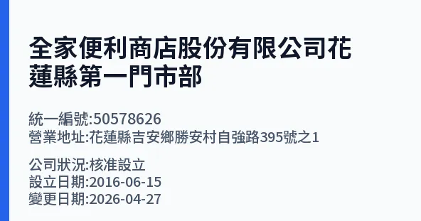 全家便利商店股份有限公司花蓮縣第一門市部的照片-統編 50578626(花蓮縣) 公司登記資料與營業項目詳細圖表