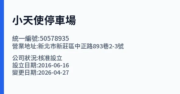 小天使停車場的照片-統編 50578935(新北市) 公司登記資料與營業項目詳細圖表