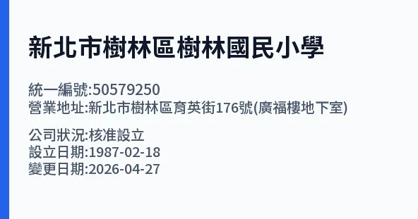 新北市樹林區樹林國民小學的照片-統編 50579250(新北市) 公司登記資料與營業項目詳細圖表