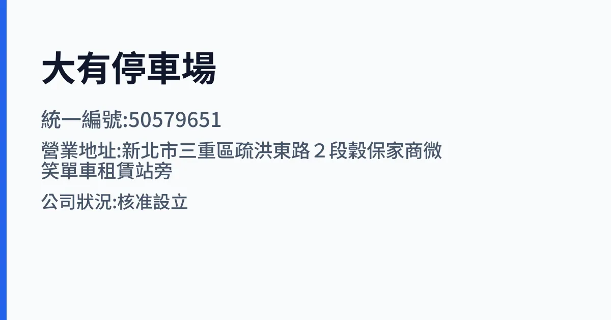 大有停車場 - 統編 50579651(新北市) 公司登記資料與營業項目詳細圖表