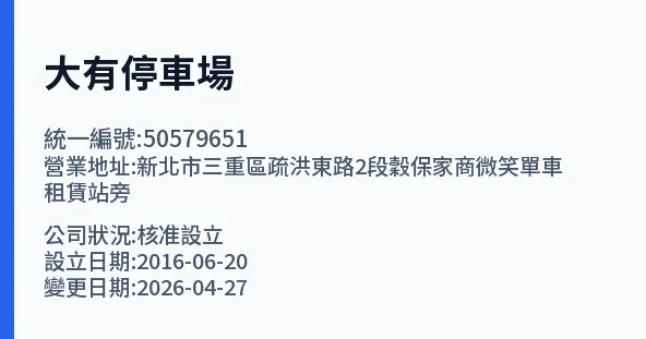大有停車場的照片-統編 50579651(新北市) 公司登記資料與營業項目詳細圖表
