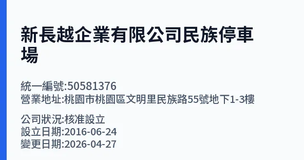 新長越企業有限公司民族停車場的照片-統編 50581376(桃園市) 公司登記資料與營業項目詳細圖表