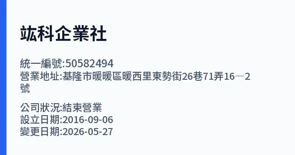 竑科企業社的照片-統編 50582494(基隆市) 公司登記資料與營業項目詳細圖表
