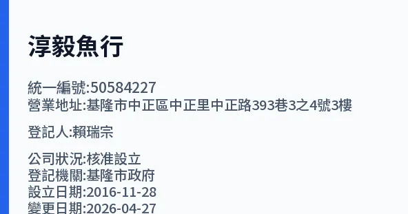 淳毅魚行的照片-統編 50584227(基隆市) 公司登記資料與營業項目詳細圖表