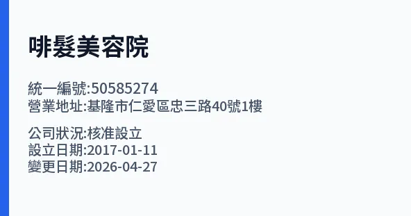 啡髮美容院的照片-統編 50585274(基隆市) 公司登記資料與營業項目詳細圖表