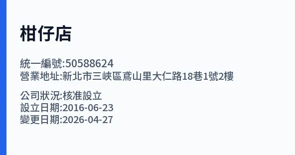 柑仔店的照片-統編 50588624(新北市) 公司登記資料與營業項目詳細圖表