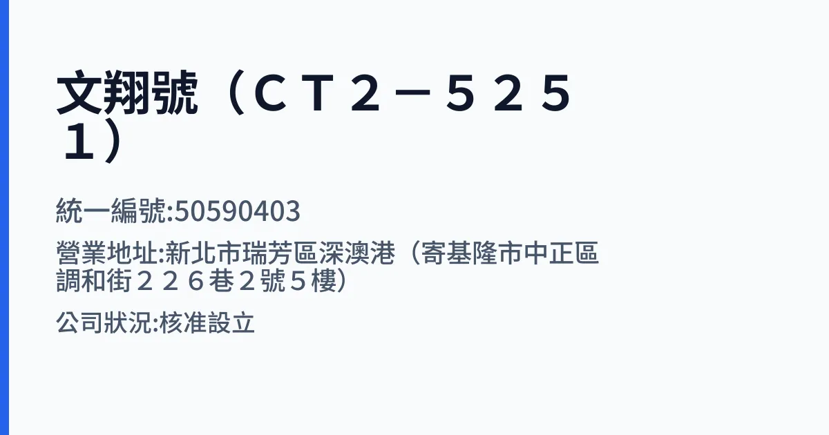 文翔號（ＣＴ２－５２５１） - 統編 50590403(新北市) 公司登記資料與營業項目詳細圖表