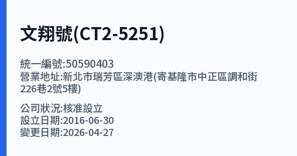 文翔號(CT2-5251)的照片-統編 50590403(新北市) 公司登記資料與營業項目詳細圖表