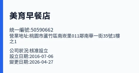 美育早餐店的照片-統編 50590662(桃園市) 公司登記資料與營業項目詳細圖表