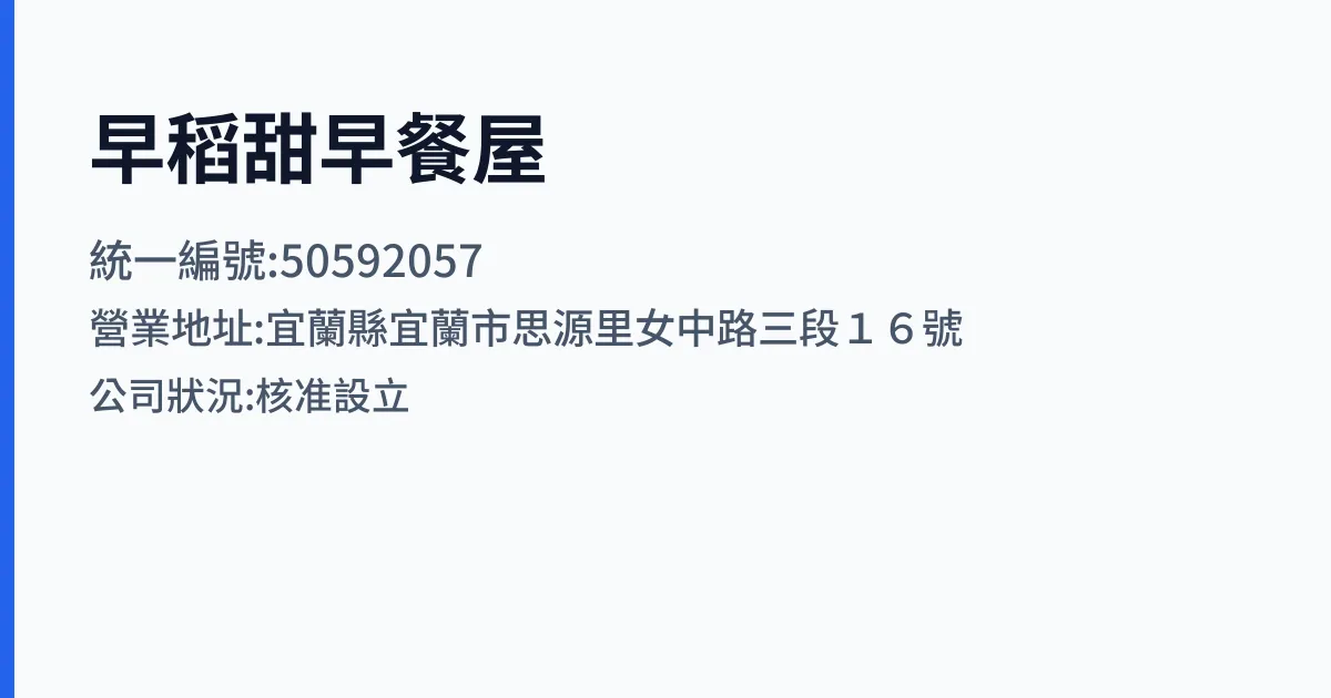 早稻甜早餐屋 - 統編 50592057(宜蘭縣) 公司登記資料與營業項目詳細圖表