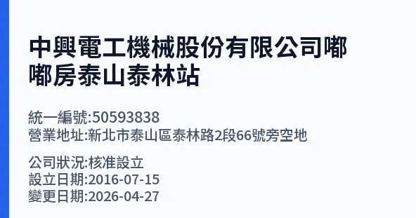 中興電工機械股份有限公司嘟嘟房泰山泰林站的照片-統編 50593838(新北市) 公司登記資料與營業項目詳細圖表