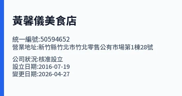 黃馨儀美食店的照片-統編 50594652(新竹縣) 公司登記資料與營業項目詳細圖表
