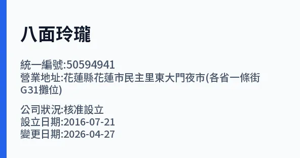 八面玲瓏的照片-統編 50594941(花蓮縣) 公司登記資料與營業項目詳細圖表