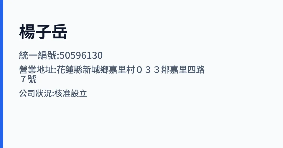 楊子岳 - 統編 50596130(花蓮縣) 公司登記資料與營業項目詳細圖表
