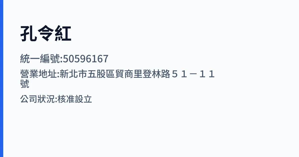 孔令紅 - 統編 50596167(新北市) 公司登記資料與營業項目詳細圖表