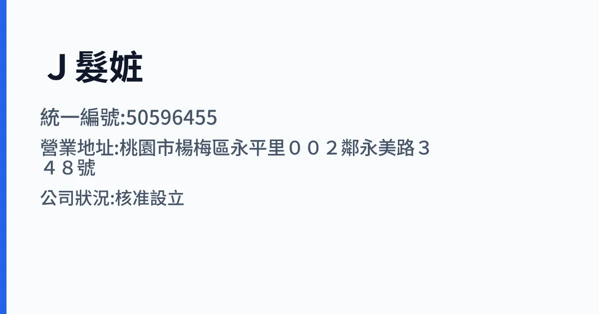 J髮㛇 - 統編 50596455(桃園市) 公司登記資料與營業項目詳細圖表