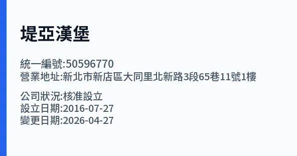 堤亞漢堡的照片-統編 50596770(新北市) 公司登記資料與營業項目詳細圖表
