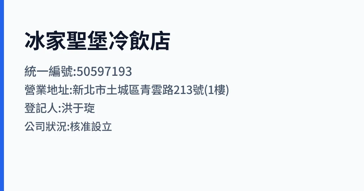 冰家聖堡冷飲店 - 統編 50597193(新北市) 公司登記資料與營業項目詳細圖表