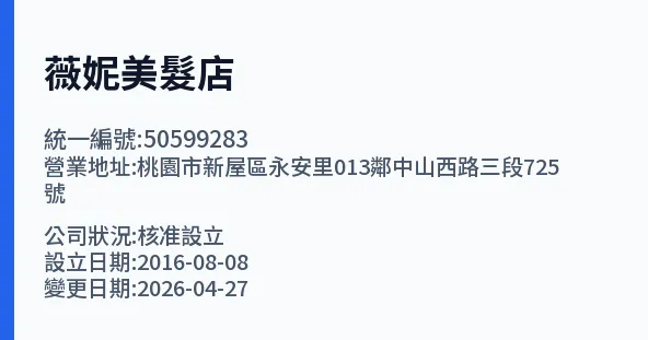 薇妮美髮店的照片-統編 50599283(桃園市) 公司登記資料與營業項目詳細圖表