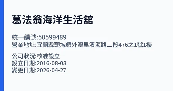葛法翁海洋生活舘的照片-統編 50599489(宜蘭縣) 公司登記資料與營業項目詳細圖表