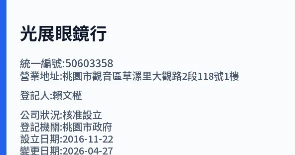 光展眼鏡行的照片-統編 50603358(桃園市) 公司登記資料與營業項目詳細圖表