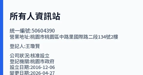 所有人資訊站的照片-統編 50604390(桃園市) 公司登記資料與營業項目詳細圖表