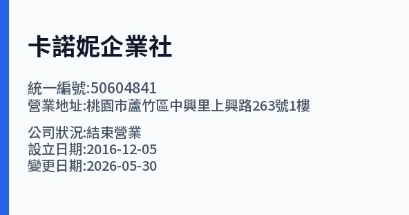卡諾妮企業社的照片-統編 50604841(桃園市) 公司登記資料與營業項目詳細圖表