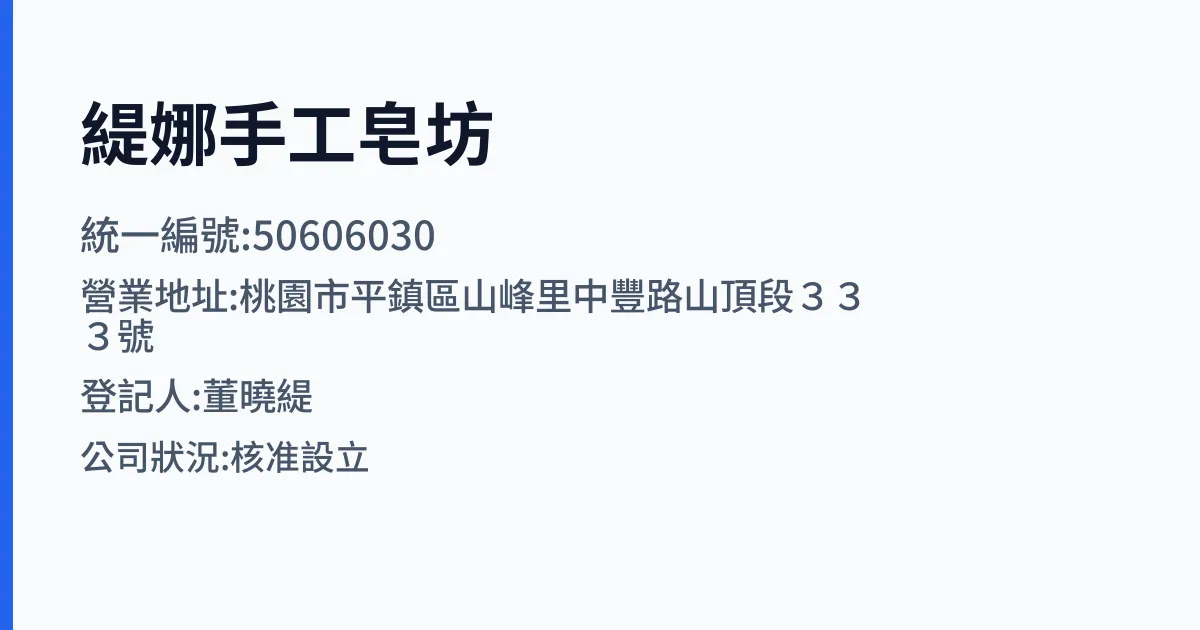 緹娜手工皂坊 - 統編 50606030(桃園市) 公司登記資料與營業項目詳細圖表