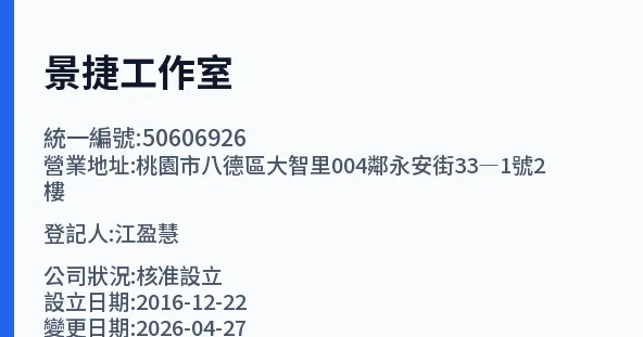 景捷工作室的照片-統編 50606926(桃園市) 公司登記資料與營業項目詳細圖表