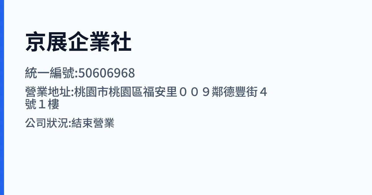 京展企業社 - 統編 50606968(桃園市) 公司登記資料與營業項目詳細圖表