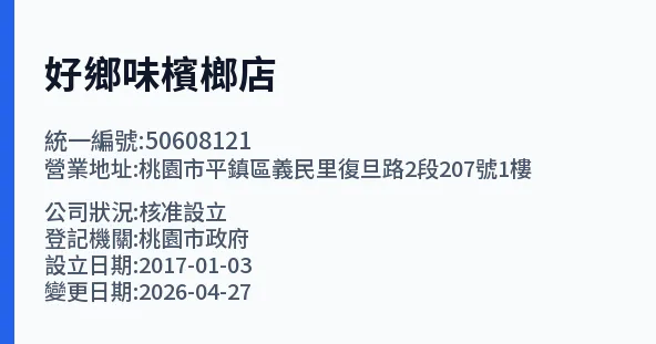 好鄉味檳榔店的照片-統編 50608121(桃園市) 公司登記資料與營業項目詳細圖表