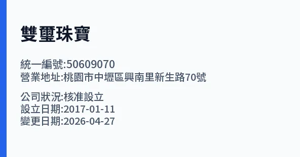 雙璽珠寶的照片-統編 50609070(桃園市) 公司登記資料與營業項目詳細圖表