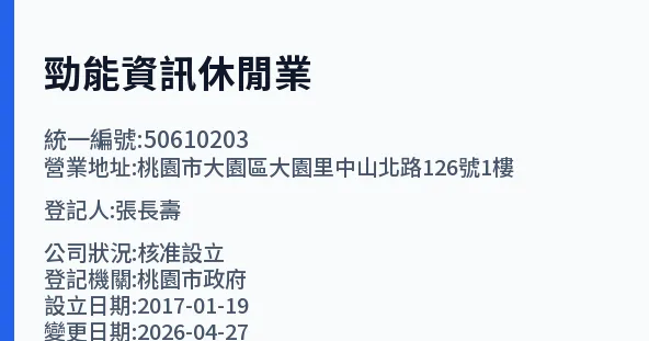 勁能資訊休閒業的照片-統編 50610203(桃園市) 公司登記資料與營業項目詳細圖表