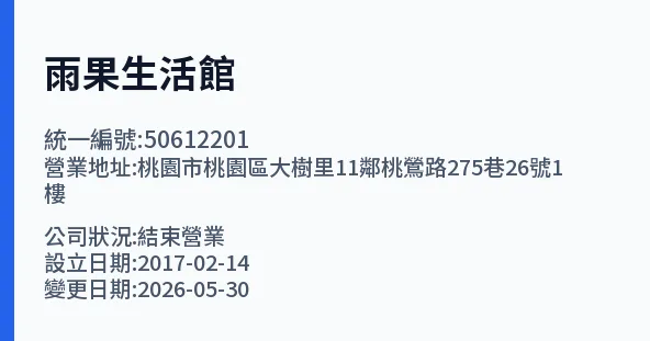 雨果生活館的照片-統編 50612201(桃園市) 公司登記資料與營業項目詳細圖表