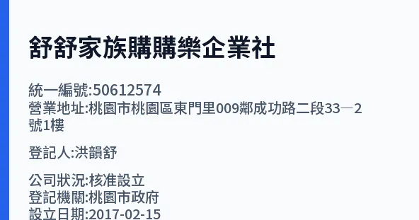 舒舒家族購購樂企業社的照片-統編 50612574(桃園市) 公司登記資料與營業項目詳細圖表