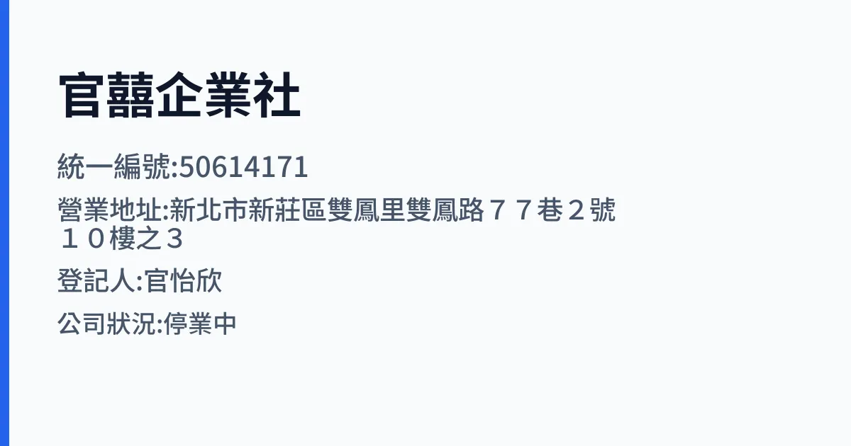 官囍企業社 - 統編 50614171(新北市) 公司登記資料與營業項目詳細圖表