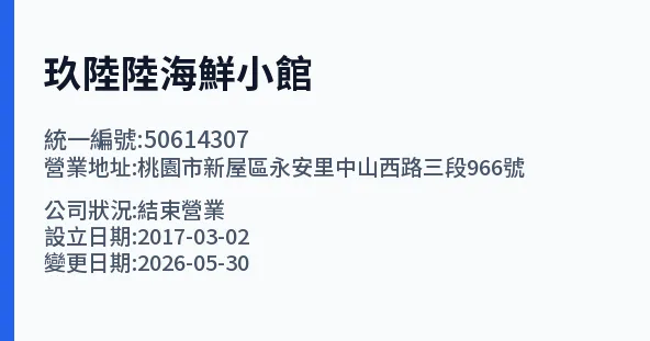 玖陸陸海鮮小館的照片-統編 50614307(桃園市) 公司登記資料與營業項目詳細圖表