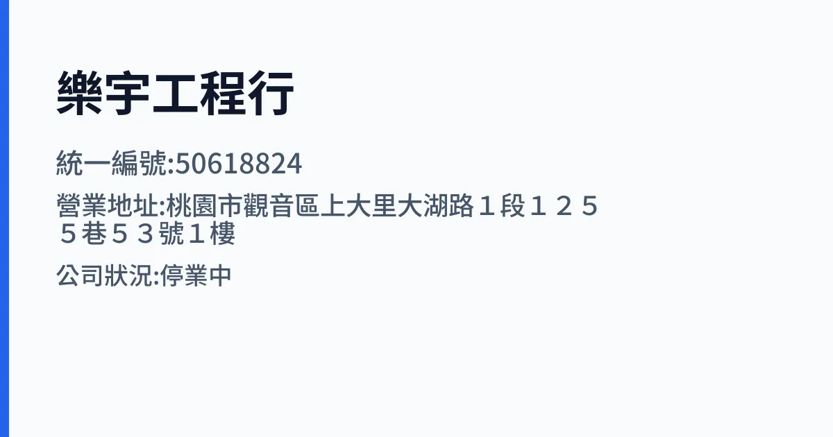 樂宇工程行 - 統編 50618824(桃園市) 公司登記資料與營業項目詳細圖表