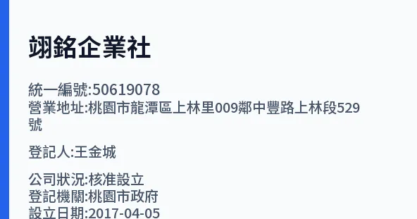 翊銘企業社的照片-統編 50619078(桃園市) 公司登記資料與營業項目詳細圖表