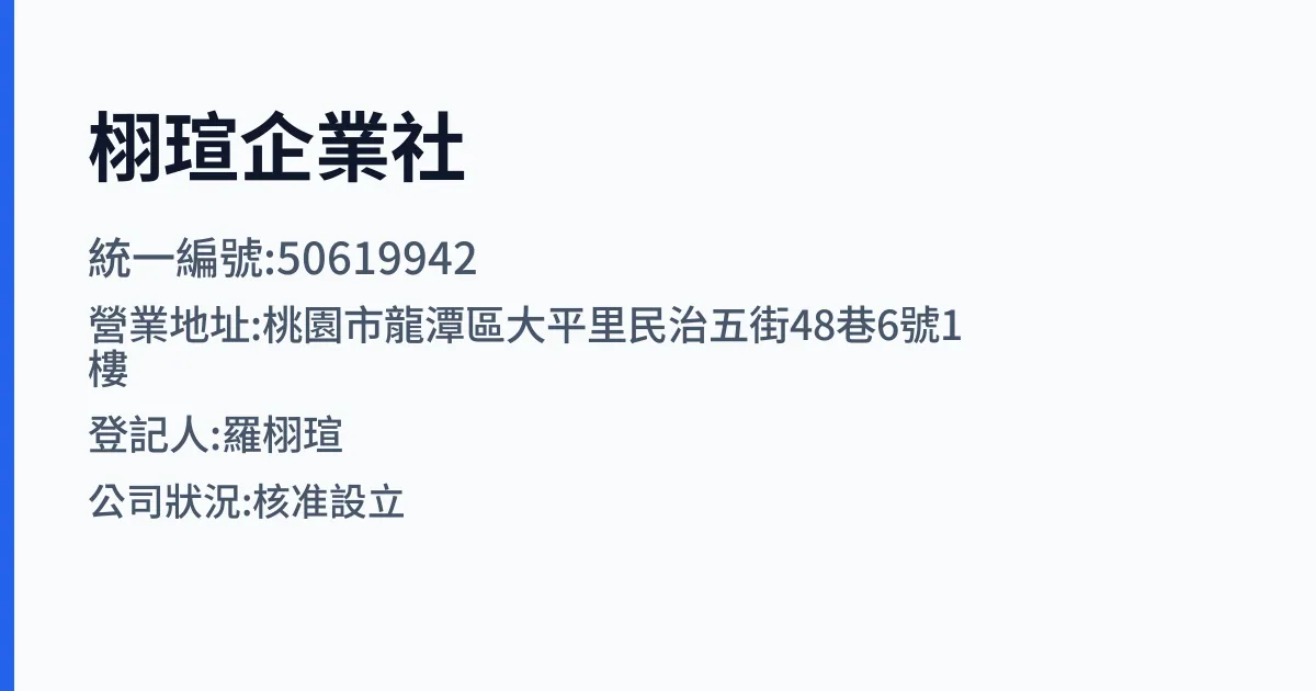 栩瑄企業社 - 統編 50619942（桃園市） 公司登記資料與營業項目詳細圖表