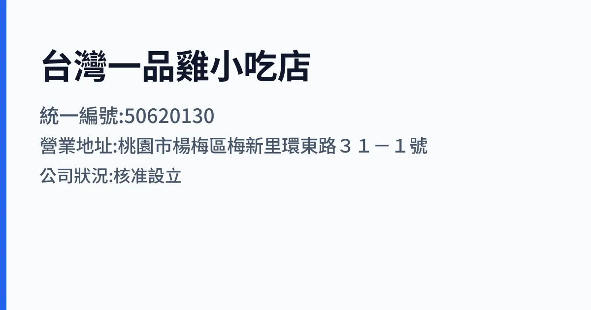 台灣一品雞小吃店 - 統編 50620130(桃園市) 公司登記資料與營業項目詳細圖表