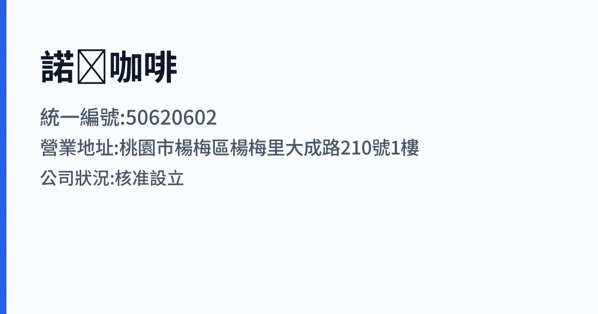 諾亜咖啡 - 統編 50620602(桃園市) 公司登記資料與營業項目詳細圖表