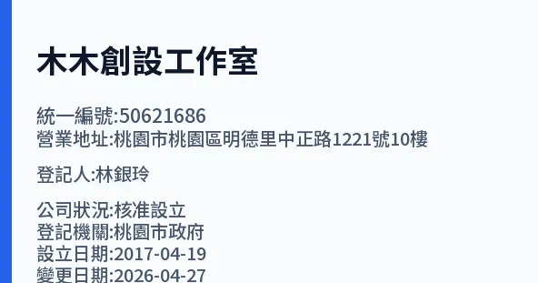 木木創設工作室的照片-統編 50621686(桃園市) 公司登記資料與營業項目詳細圖表