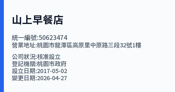 山上早餐店的照片-統編 50623474(桃園市) 公司登記資料與營業項目詳細圖表