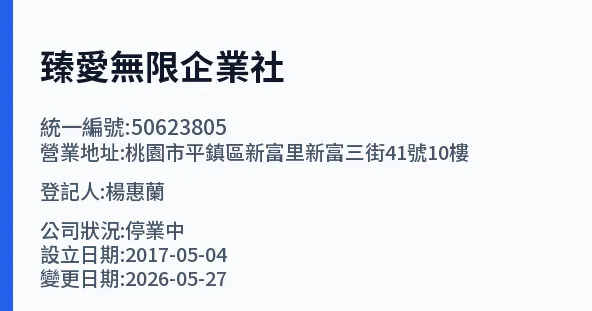 臻愛無限企業社的照片-統編 50623805(桃園市) 公司登記資料與營業項目詳細圖表