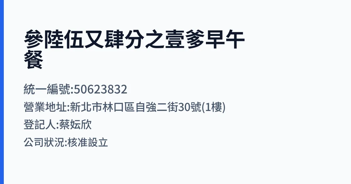 參陸伍又肆分之壹爹早午餐 - 統編 50623832(新北市) 公司登記資料與營業項目詳細圖表
