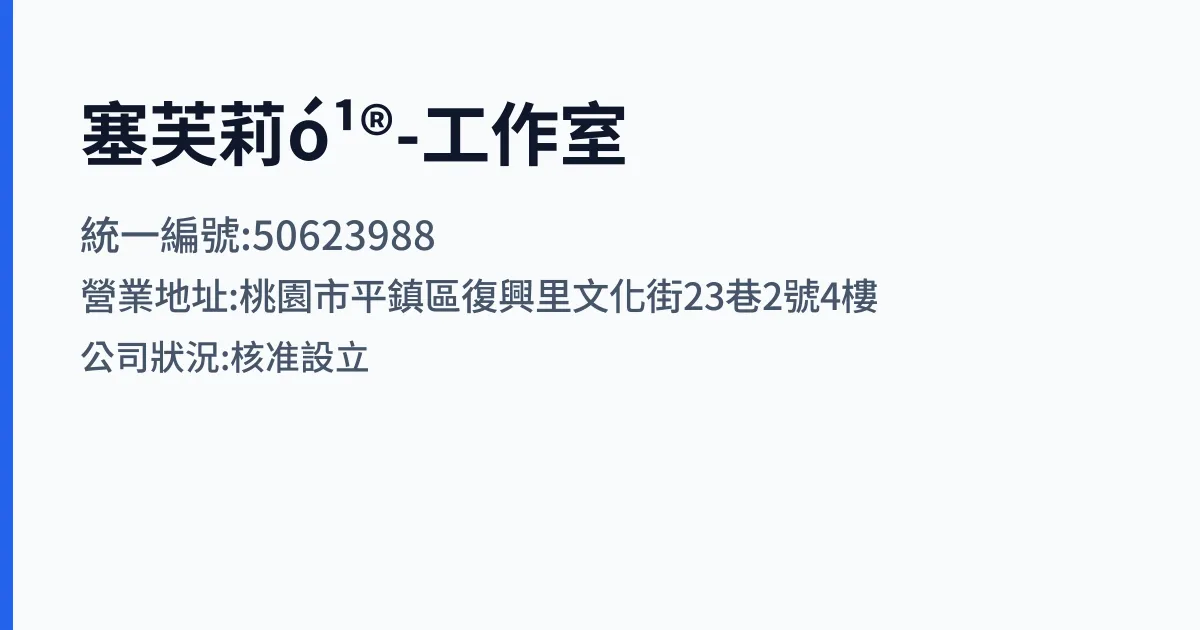 塞芙莉󹮭工作室 - 統編 50623988(桃園市) 公司登記資料與營業項目詳細圖表