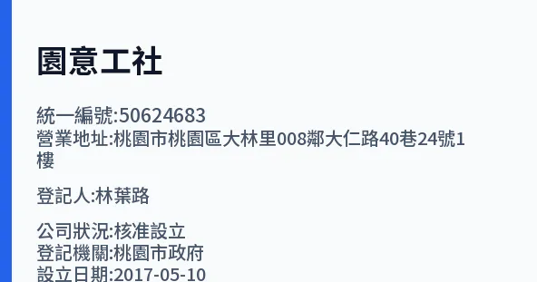 園意工社的照片-統編 50624683(桃園市) 公司登記資料與營業項目詳細圖表